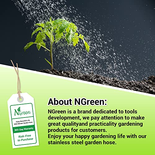 NGreen Stainless Steel Garden Hose - Flexible Metal Water Hose with Nozzle, Puncture, Rust Proof and Corrosion Resistant, Never Kink and High Pressure, Collapsible and Easy to Store (50FT)