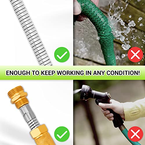 NGreen Stainless Steel Garden Hose - Flexible Metal Water Hose with Nozzle, Puncture, Rust Proof and Corrosion Resistant, Never Kink and High Pressure, Collapsible and Easy to Store (50FT)