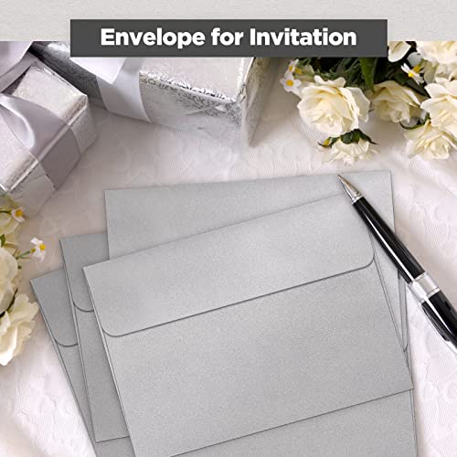 100 Pieces 5x7 Metallic Invitation Envelopes for 5 x 7 Cards Printable 5x7 Envelopes for Invitations Self Sealed A7 Envelopes Greeting Card Envelopes for Weddings Invitations Photos Postcards (Silver)