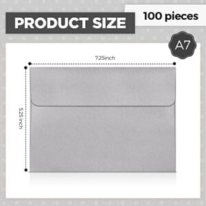 100 Pieces 5x7 Metallic Invitation Envelopes for 5 x 7 Cards Printable 5x7 Envelopes for Invitations Self Sealed A7 Envelopes Greeting Card Envelopes for Weddings Invitations Photos Postcards (Silver)