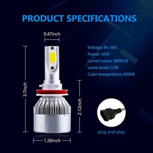 Dewkou Pack-2 H11/H8/H9 LED Bulbs Combo, Plug-and-Play Replacement Bulbs 6000K Cool White, 3800 Lumens Super Bright Conversion Kit