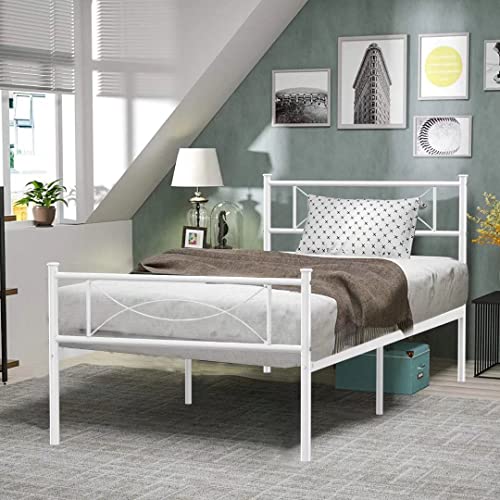 GIME (2 Piece) Twin Bed Frames No Box Spring Needed Mattress Foundation Single Bed with Headboard