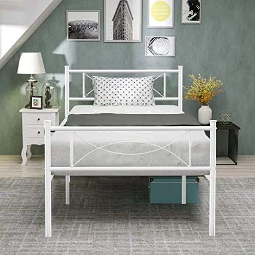 GIME (2 Piece) Twin Bed Frames No Box Spring Needed Mattress Foundation Single Bed with Headboard