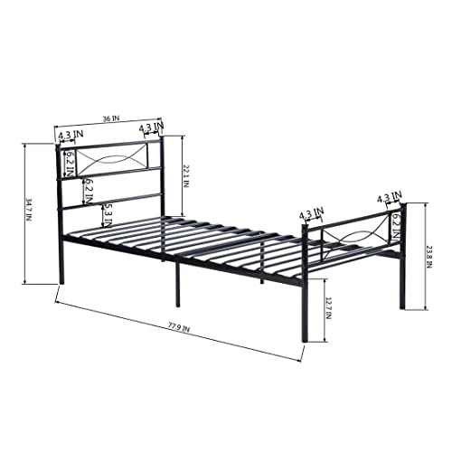 GIME (2 Piece) Twin Bed Frames No Box Spring Needed Mattress Foundation Single Bed with Headboard