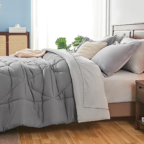 BEDELITE Twin XL Comforter Set 5 Pieces Bed in A Bag - Soft Microfiber Reversible Twin Extra Long Grey Bed Set with Comforters, Sheets, Pillowcase & Sham, Cozy Luxury Bedding Sets for All Season