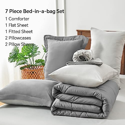 BEDELITE Twin XL Comforter Set 5 Pieces Bed in A Bag - Soft Microfiber Reversible Twin Extra Long Grey Bed Set with Comforters, Sheets, Pillowcase & Sham, Cozy Luxury Bedding Sets for All Season