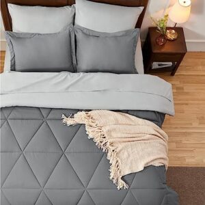 BEDELITE Twin XL Comforter Set 5 Pieces Bed in A Bag - Soft Microfiber Reversible Twin Extra Long Grey Bed Set with Comforters, Sheets, Pillowcase & Sham, Cozy Luxury Bedding Sets for All Season