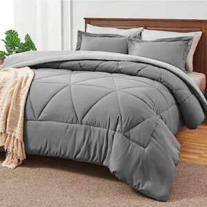 BEDELITE Twin XL Comforter Set 5 Pieces Bed in A Bag - Soft Microfiber Reversible Twin Extra Long Grey Bed Set with Comforters, Sheets, Pillowcase & Sham, Cozy Luxury Bedding Sets for All Season