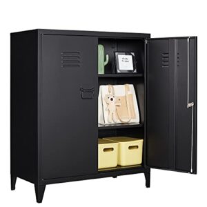 AFAIF Metal Storage Cabinet with Lock, Free Standing Office Cabinet with Doors and Shelves, Lockable Steel Locker Storage Cabinet Black Side Cabinets for Home, Office, Garage and Utility Room,Hallway