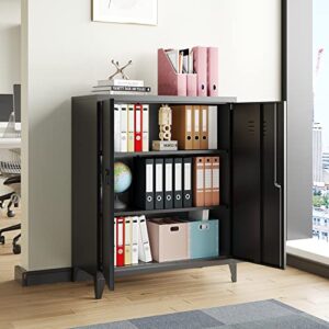 AFAIF Metal Storage Cabinet with Lock, Free Standing Office Cabinet with Doors and Shelves, Lockable Steel Locker Storage Cabinet Black Side Cabinets for Home, Office, Garage and Utility Room,Hallway