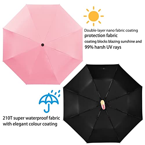 LEAGERA Compact Small Umbrellas for Rain&Sun, Cute Design Duck Head Umbrella for Girls Gifts, 8 Ribs Folding Umbrella with Wooden Handle, Pink