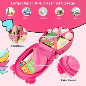 HONEY JOY Kids Luggage, 16” Children Rolling Suitcase w/Light-up Wheels & Telescopic Handle, Hard Shell Lightweight Travel Luggage for Toddlers, Carry On Luggage with Wheels for Boy Girl(Pink Unicorn)