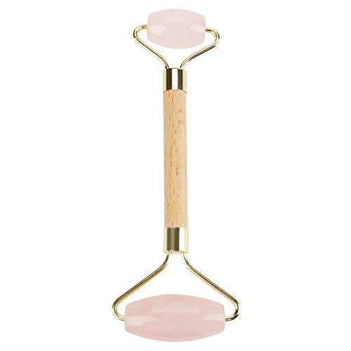 Natural Double Head Rose Quartz Beauty Slimming Natural Jade Facial Roller Face Neck Massage Tool(#02)