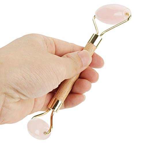 Natural Double Head Rose Quartz Beauty Slimming Natural Jade Facial Roller Face Neck Massage Tool(#02)