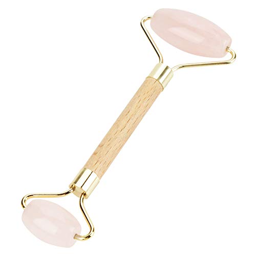 Natural Double Head Rose Quartz Beauty Slimming Natural Jade Facial Roller Face Neck Massage Tool(#02)