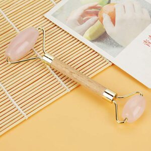 Natural Double Head Rose Quartz Beauty Slimming Natural Jade Facial Roller Face Neck Massage Tool(#02)