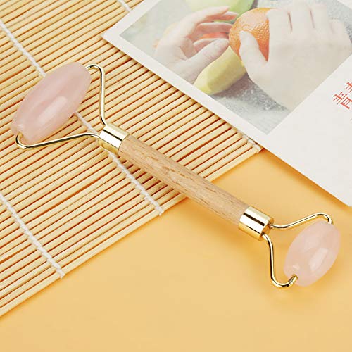 Natural Double Head Rose Quartz Beauty Slimming Natural Jade Facial Roller Face Neck Massage Tool(#02)