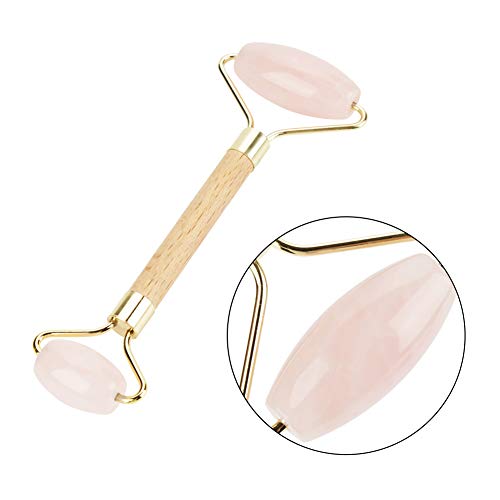 Natural Double Head Rose Quartz Beauty Slimming Natural Jade Facial Roller Face Neck Massage Tool(#02)