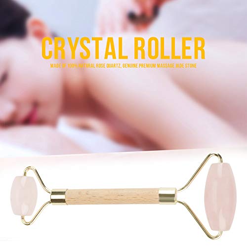 Natural Double Head Rose Quartz Beauty Slimming Natural Jade Facial Roller Face Neck Massage Tool(#02)