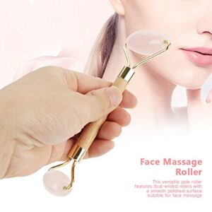 Natural Double Head Rose Quartz Beauty Slimming Natural Jade Facial Roller Face Neck Massage Tool(#02)