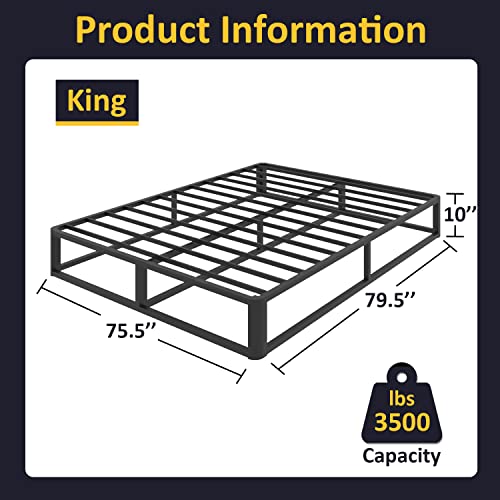 Firpeesy 10 Inch King Bed Frame with Round Corner Edges, Low Profile King Metal Platform Bed Frame with Steel Slat Support, No Box Spring Needed/Easy Assembly/Noise Free Mattress Foundation