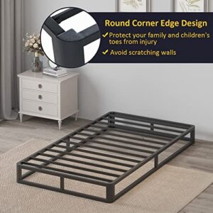 Firpeesy 6 Inch Twin Bed Frame with Round Corner Edges, Low Profile Twin Metal Platform Bed Frame with Steel Slat Support, No Box Spring Needed/Easy Assembly/Noise Free Mattress Foundation