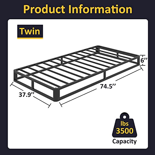 Firpeesy 6 Inch Twin Bed Frame with Round Corner Edges, Low Profile Twin Metal Platform Bed Frame with Steel Slat Support, No Box Spring Needed/Easy Assembly/Noise Free Mattress Foundation