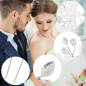 Yolev 5Pcs Peal Flower Hair Pins Bridal Hair Pins Pearl Hair Flower Pins Silver Wedding Hair Pieces Hair Accessories for Women Girls