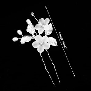 Yolev 5Pcs Peal Flower Hair Pins Bridal Hair Pins Pearl Hair Flower Pins Silver Wedding Hair Pieces Hair Accessories for Women Girls