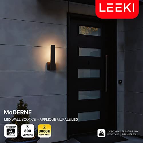 LEEKI - Modern Outdoor Light Fixture - L-Shaped Exterior Light Fixture - 14W 3000K - Anti Rust - Black