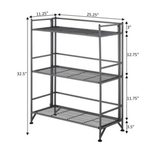 Convenience Concepts Xtra Storage Shelves - 3-Tier Wide Folding Metal Shelving, Modern Shelves for Storage and Display in Living Room, Bathroom, Office, Kitchen, Garage, Speckled Gray