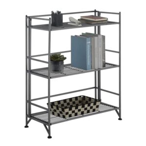 Convenience Concepts Xtra Storage Shelves - 3-Tier Wide Folding Metal Shelving, Modern Shelves for Storage and Display in Living Room, Bathroom, Office, Kitchen, Garage, Speckled Gray