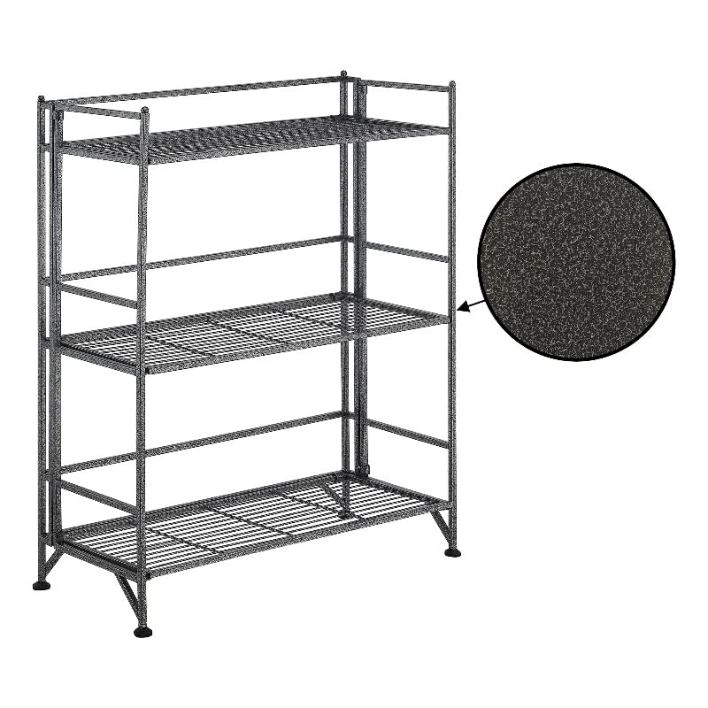 Convenience Concepts Xtra Storage Shelves - 3-Tier Wide Folding Metal Shelving, Modern Shelves for Storage and Display in Living Room, Bathroom, Office, Kitchen, Garage, Speckled Gray