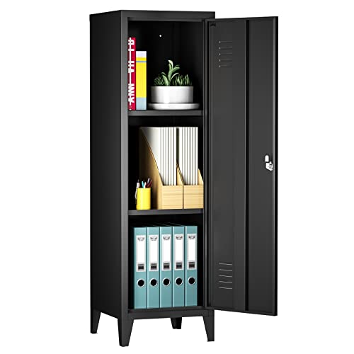 LISSIMO Metal Storage Cabinet with Lockable Doors and Shelves, Home Office Storage Lockers File Cabinet Organizer for Employees, Kids,Adults(Black)