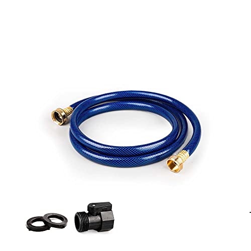 FangFarm ½" Outdoor Garden Hose with Shut-off Valve for Lawns, Flexible Water Hose, Durable and Leakproof, Solid Brass GHT Connector (5FT, Blue)