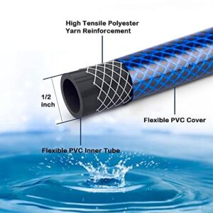 FangFarm ½" Outdoor Garden Hose with Shut-off Valve for Lawns, Flexible Water Hose, Durable and Leakproof, Solid Brass GHT Connector (5FT, Blue)