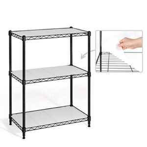 caphaus nsf adjustable shelves wire shelving unit w/liner, kitchen storage shelving, metal steel storage shelving, garage shelving storage organizer, utility shelf, 3-tier no wheel, black