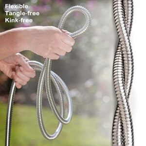 FANGFARM 304 Stainless Steel Metal Garden Hose with Brass Fittings, Shut Off Valve, Water Stop, Heavy Duty Water Hose, Kink Free and Flexible, Crush Resistant, Puncture Resistant(3FT)