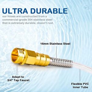 FANGFARM 304 Stainless Steel Metal Garden Hose with Brass Fittings, Shut Off Valve, Water Stop, Heavy Duty Water Hose, Kink Free and Flexible, Crush Resistant, Puncture Resistant(3FT)