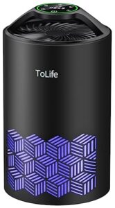 tolife air purifiers for bedroom, hepa air cleaner for room, filters 99.97% smoke pollen dander dust, portable air purifier with low noise sleep mode for desktop office, black