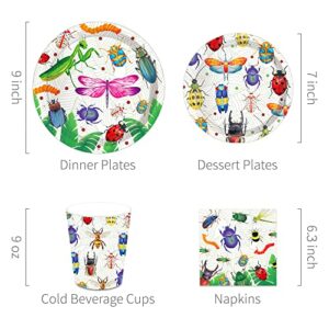 CC HOME Insect Party Themed Party Supplies Pack Insect Party Decorations Party Pack - Serves 16 - Includes Insect Party Plates Cups Napkins