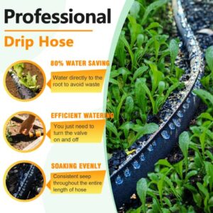 LAVEVE Soaker Hoses for Garden 100 FT (50 FT x 2Pack), Heavy Duty Drip Irrigation Hose Save 80% Water, Leakproof Double Layer Sprinkler Hose Black Water Hose for Watering System Garden Beds Vegetable