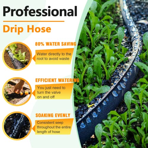 LAVEVE Soaker Hoses for Garden 100 FT (50 FT x 2Pack), Heavy Duty Drip Irrigation Hose Save 80% Water, Leakproof Double Layer Sprinkler Hose Black Water Hose for Watering System Garden Beds Vegetable