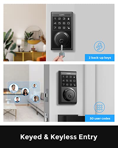 ARPHA Electronic Keypad Deadbolt, Keyless Entry Door Lock with Keypads, Deadbolt Smart Lock, Large Button, Auto Lock, Easy Installation, Black