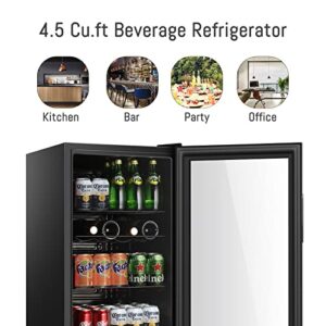 HAILANG 4.5 cu.ft Beverage Refrigerator Cooler, Mini Fridge with Glass Door for Beer Soda or Wine, Perfect for Home,Bar, Office