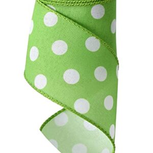 TONIFUL 2.5 Inch Wired Edge Ribbon, Green Polka Dots Burlap Ribbon, Summer Spring Wired Ribbon, for Gift Wrapping, Wreath Bows Making, Crafts Home Decoration, Easter Decor（Green，6yds）