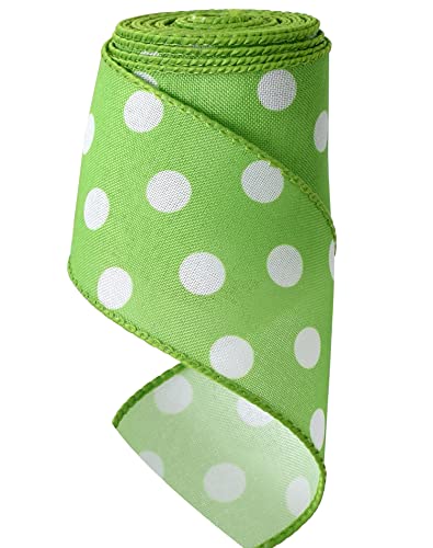 TONIFUL 2.5 Inch Wired Edge Ribbon, Green Polka Dots Burlap Ribbon, Summer Spring Wired Ribbon, for Gift Wrapping, Wreath Bows Making, Crafts Home Decoration, Easter Decor（Green，6yds）