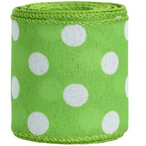 TONIFUL 2.5 Inch Wired Edge Ribbon, Green Polka Dots Burlap Ribbon, Summer Spring Wired Ribbon, for Gift Wrapping, Wreath Bows Making, Crafts Home Decoration, Easter Decor（Green，6yds）