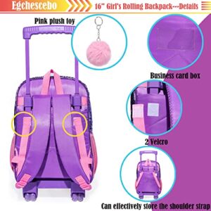 kids Rolling Kid Travel Toddler Duffle Bag Mermaid Backpack for Girls Carry on Luggage Roller Computer Suitcase with Pencil Case and Lunch Box Wheels Wheeled Sequins Backpacks Gradient Purple