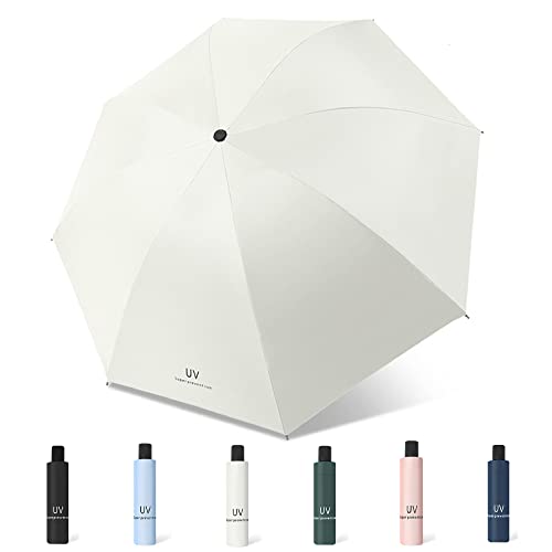 GENMAI SOEASY Travel Umbrella Windproof Folding Umbrella for Rain,Compact Umbrella for Car,Lightweight UV Protection Sun Umbrella for Men and Women,Portable Umbrella White